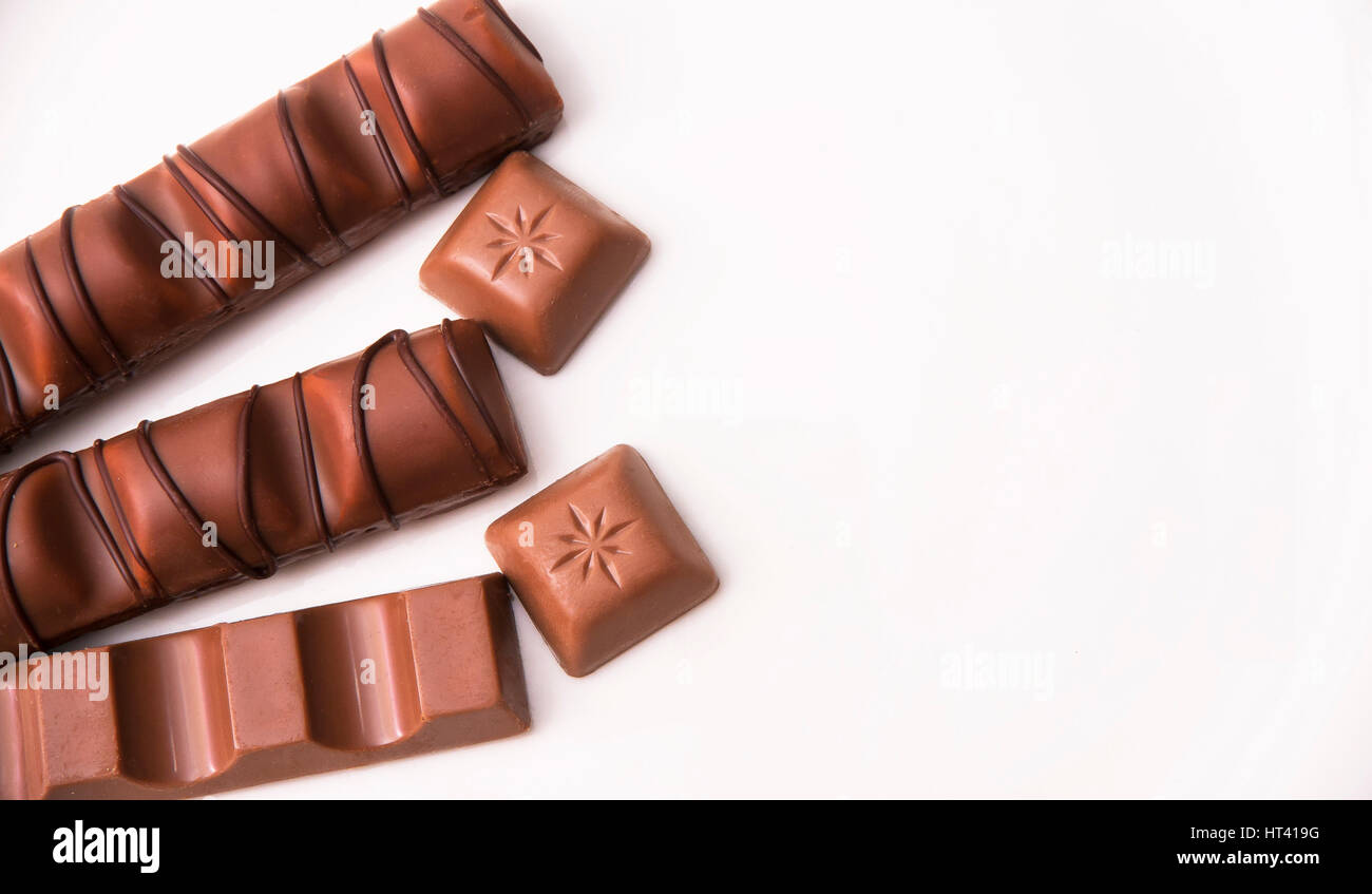 Mix of chocolate on table, close-up Stock Photo - Alamy
