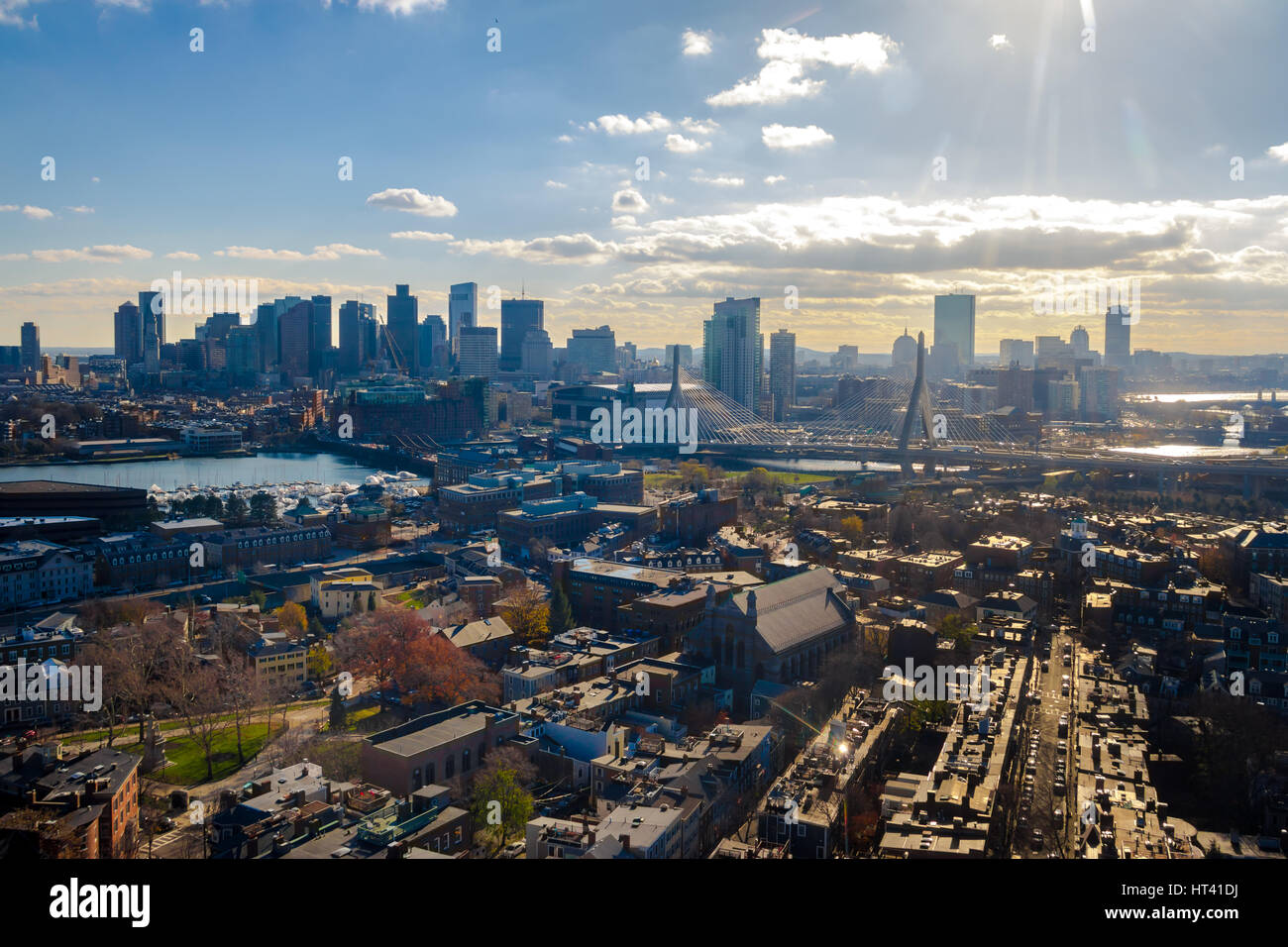 Aerial view of Boston from Bunker Hill Monument - Boston, Massachusetts ...