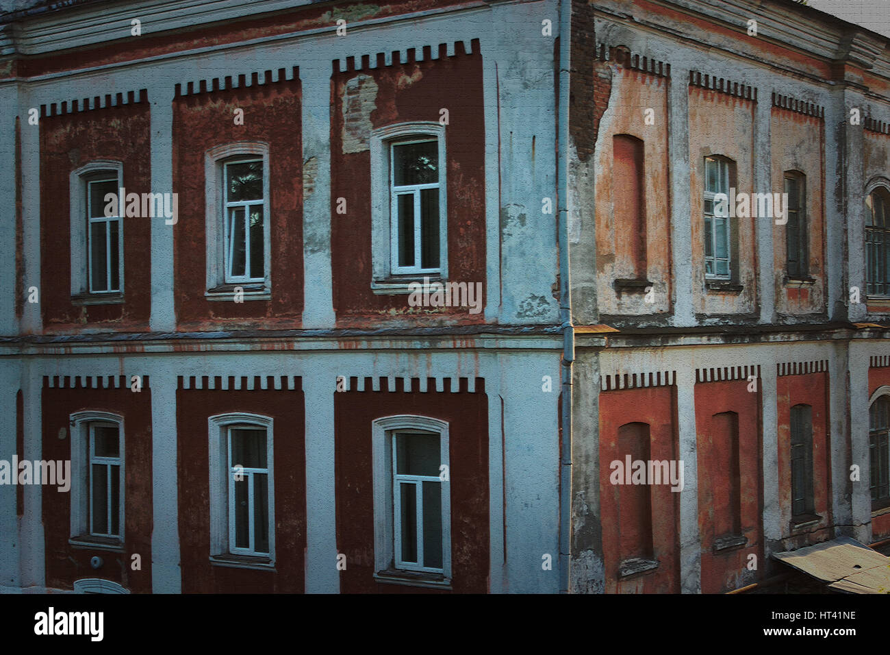 old obscure building with red and white walls Stock Photo - Alamy