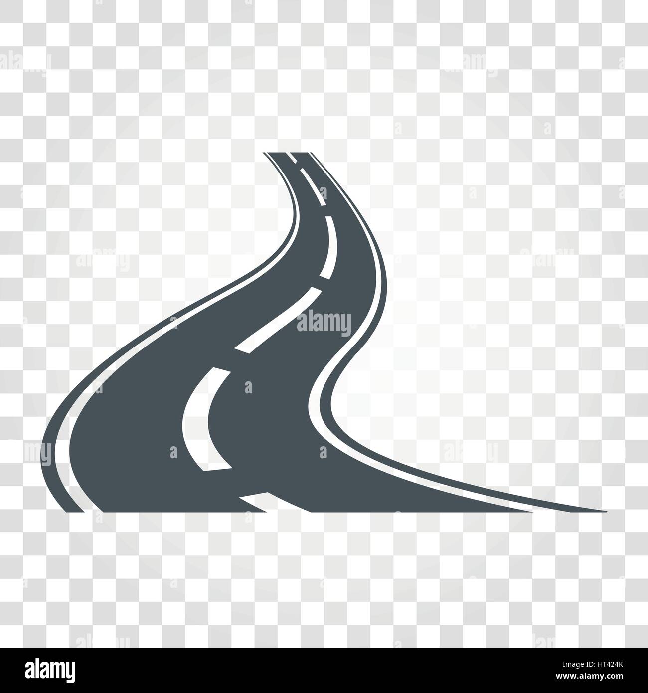 Isolated black color road or highway with dividing markings on ...