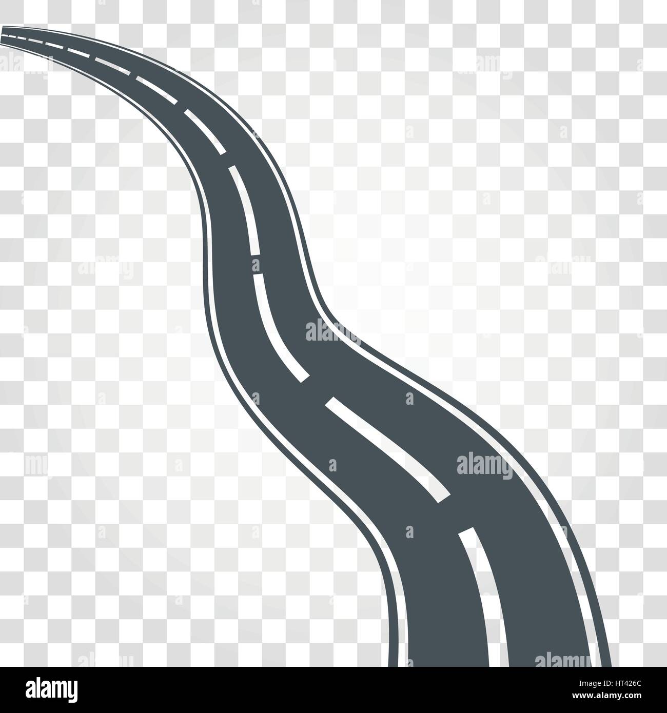 Isolated black color road or highway with dividing markings on ...