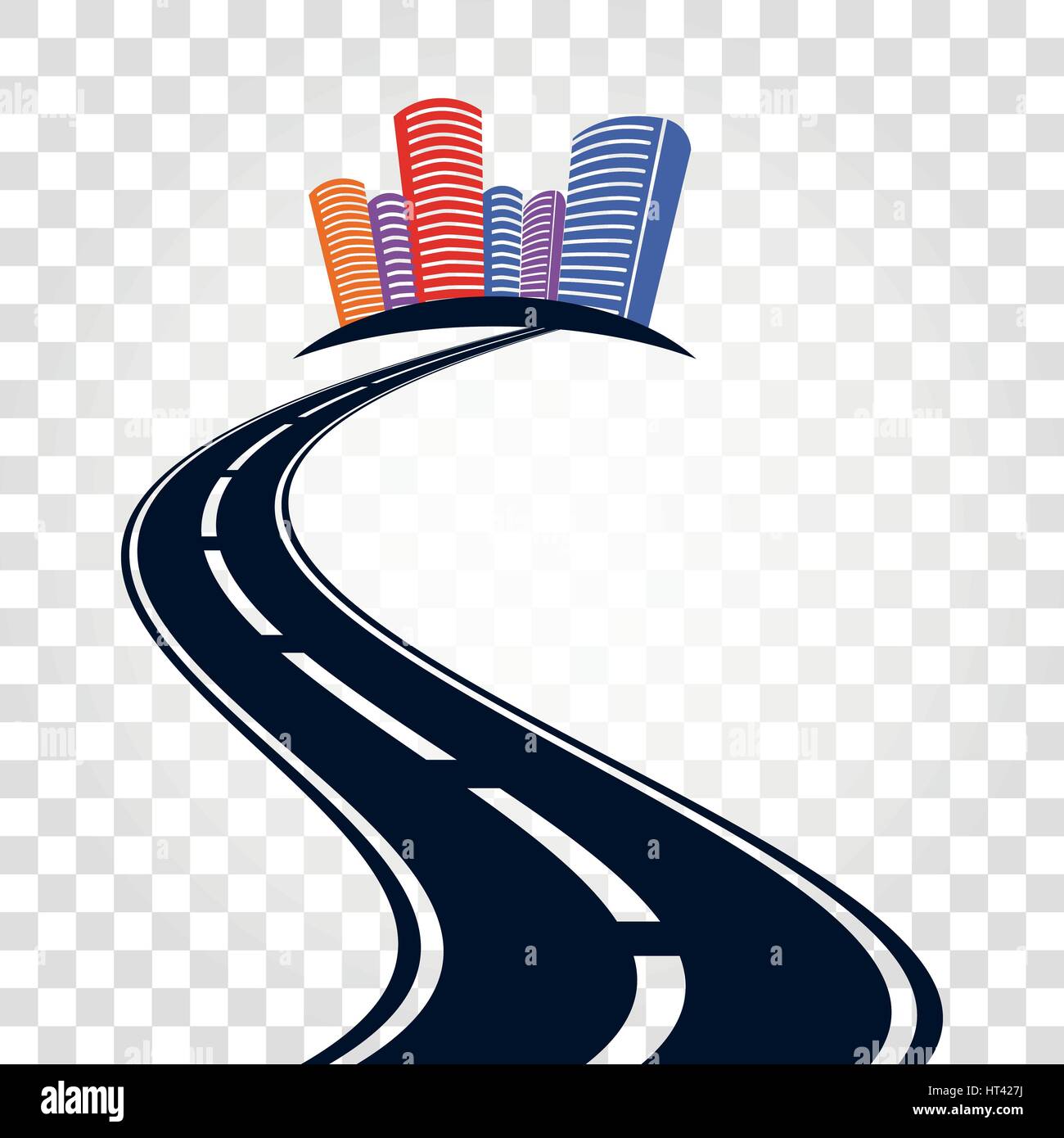 Isolated abstract empty highway with dividing marking and colorful ...