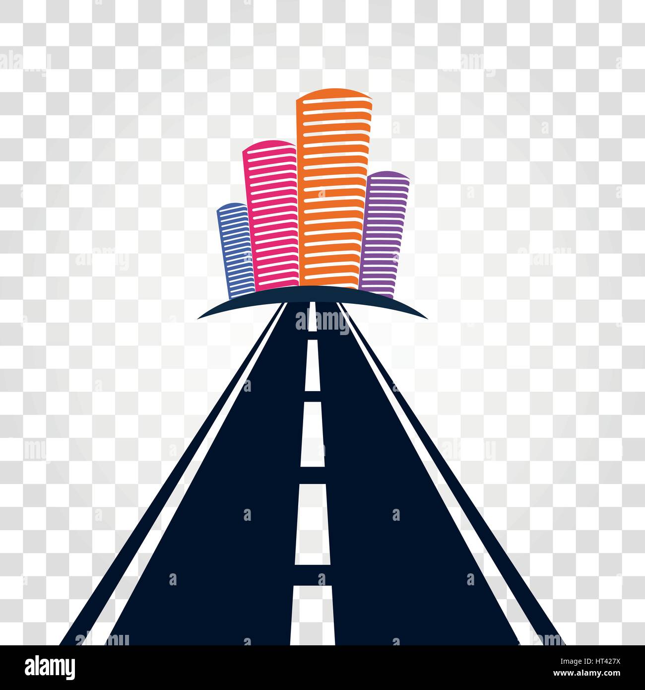 Isolated abstract empty highway with dividing marking and colorful ...