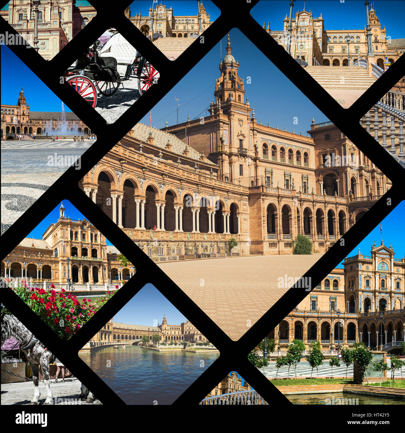Collage of Plaza de Espana Seville, Andalusia, Spain Stock Photo - Alamy