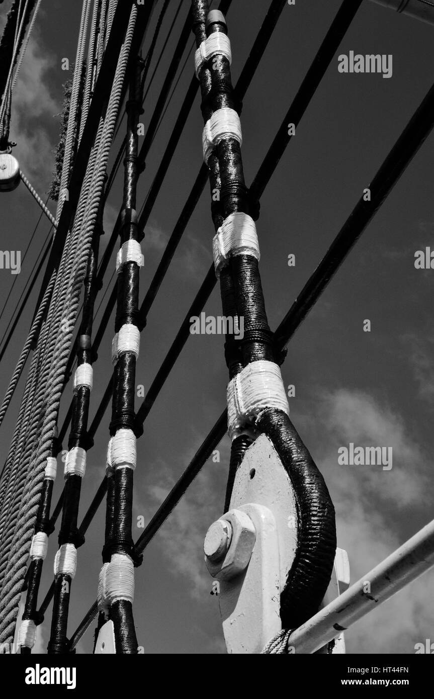 Abstract black and white images of a ships rigging Stock Photo - Alamy