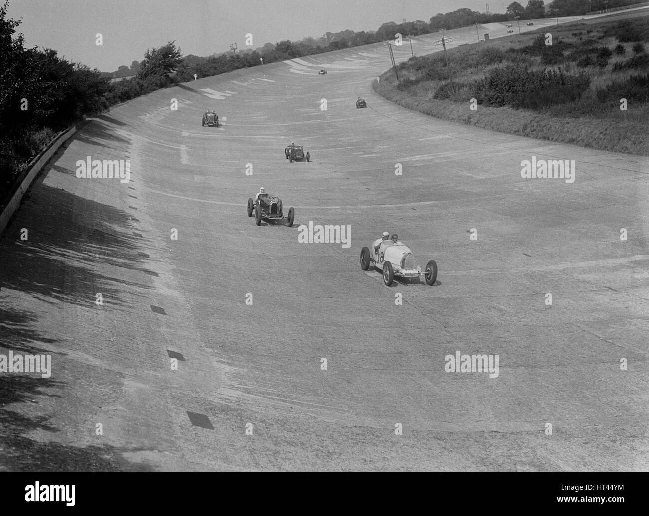 Bugatti T37s of Eileen Ellison and S Smith on Byfleet Banking, BARC ...