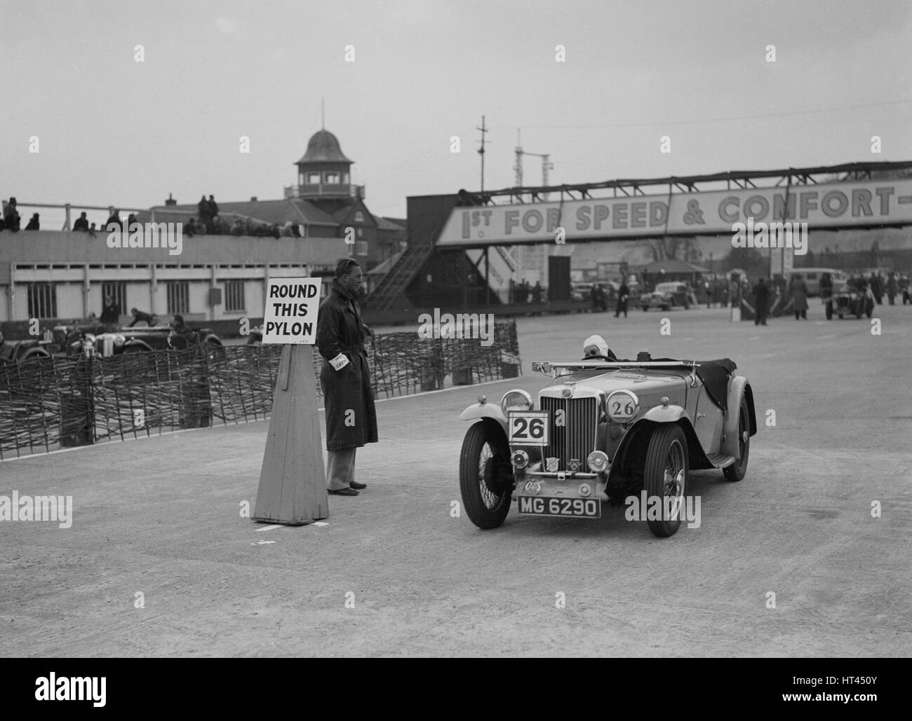 MG TA competing in the JCC Rally, Brooklands, Surrey, 1939. Artist ...