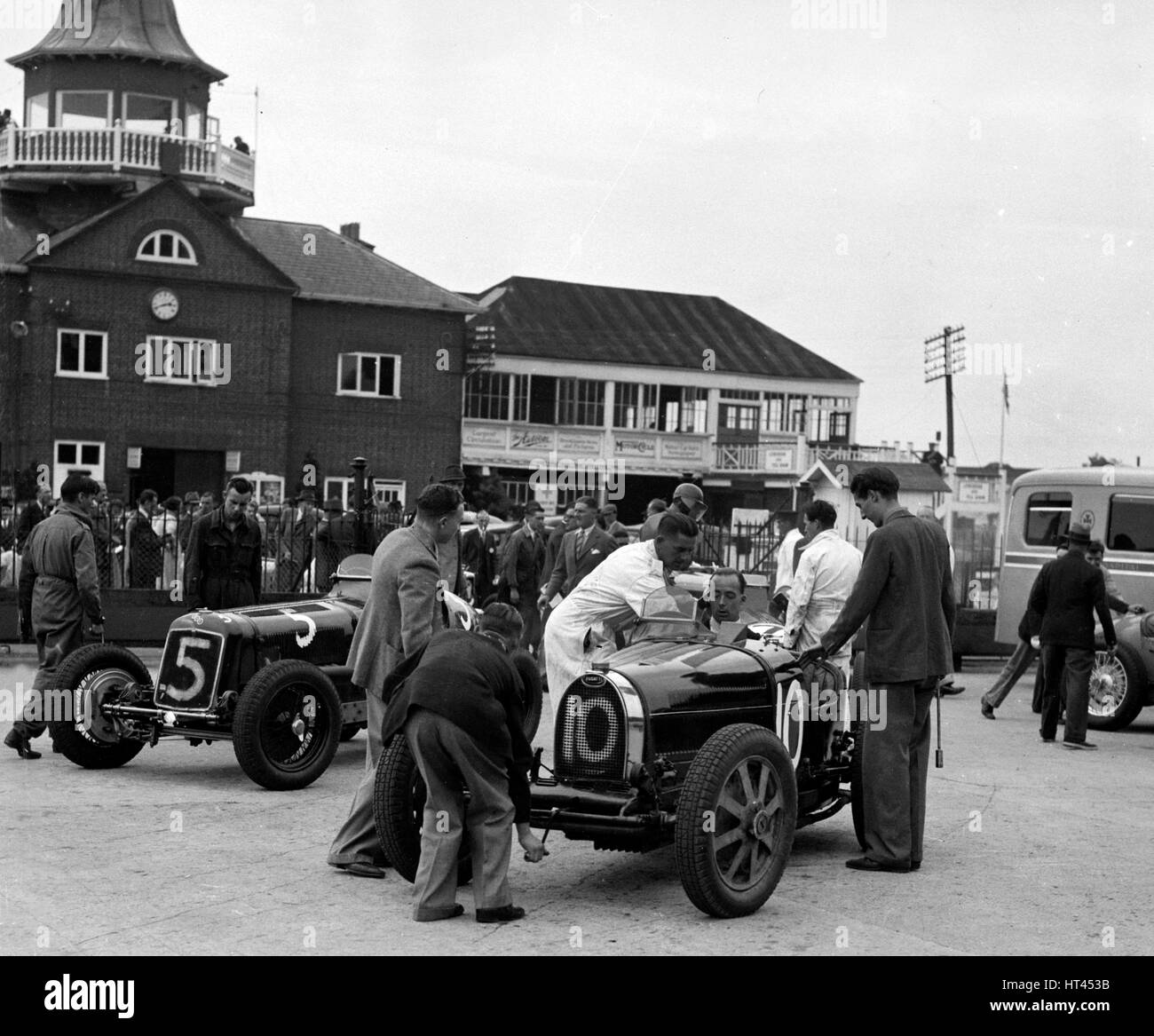 ERA and Charles Mortimer's Bugatti Type 35B at Brooklands, Surrey, 1939 ...