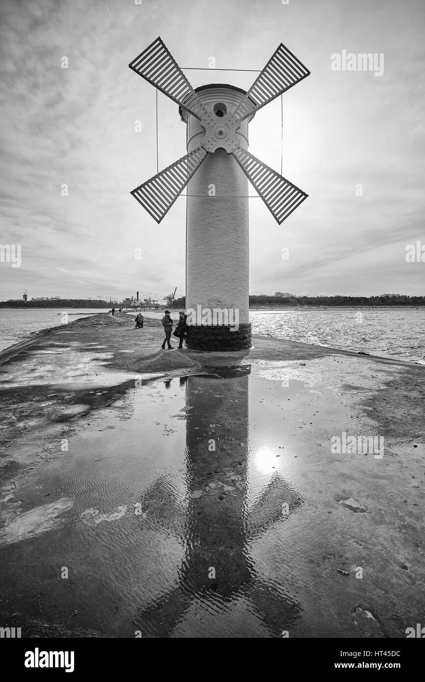Swinoujscie, Poland - February 25, 2017: Beacon windmill Stawa Mlyny ...