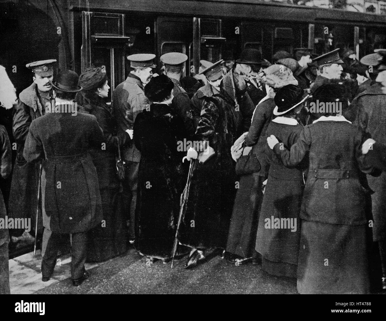 'Back to the trenches from Victoria Station, London', 1915. Artist ...