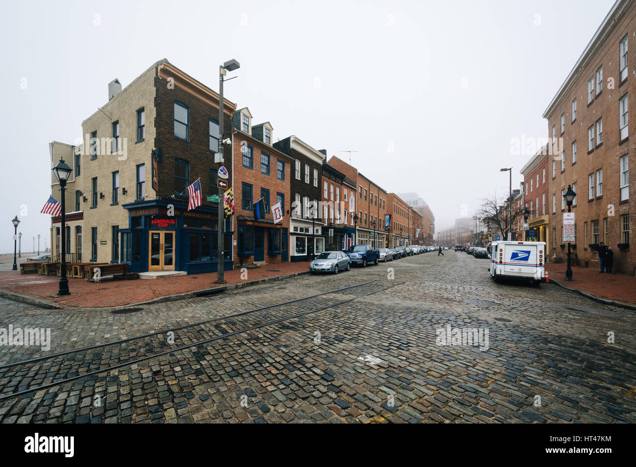 Thames Street, a cobblestone street in Fells Point, Baltimore, Maryland ...