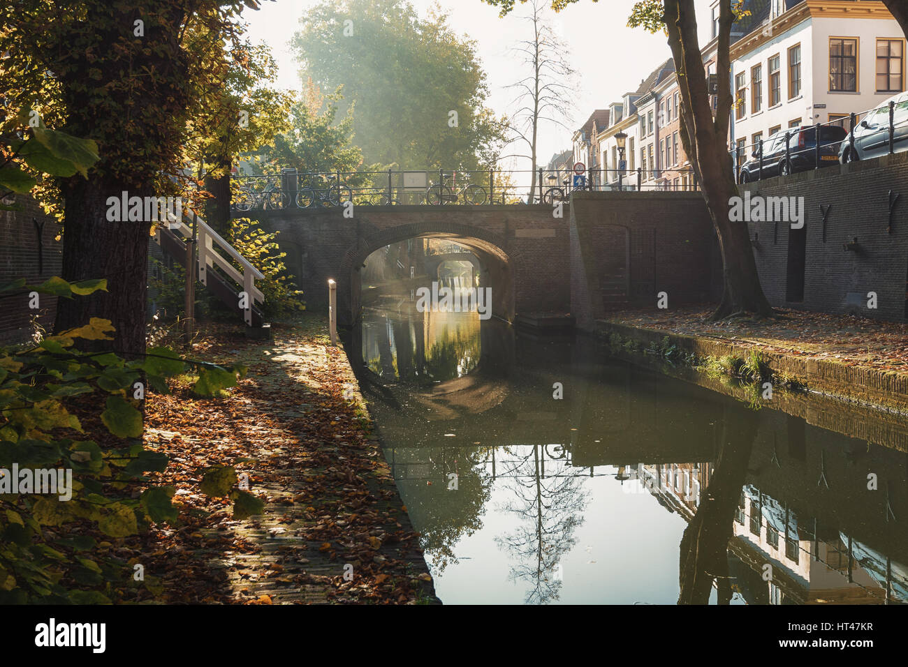 The Nieuwegracht with its arched bridges in the old town of Utrecht ...