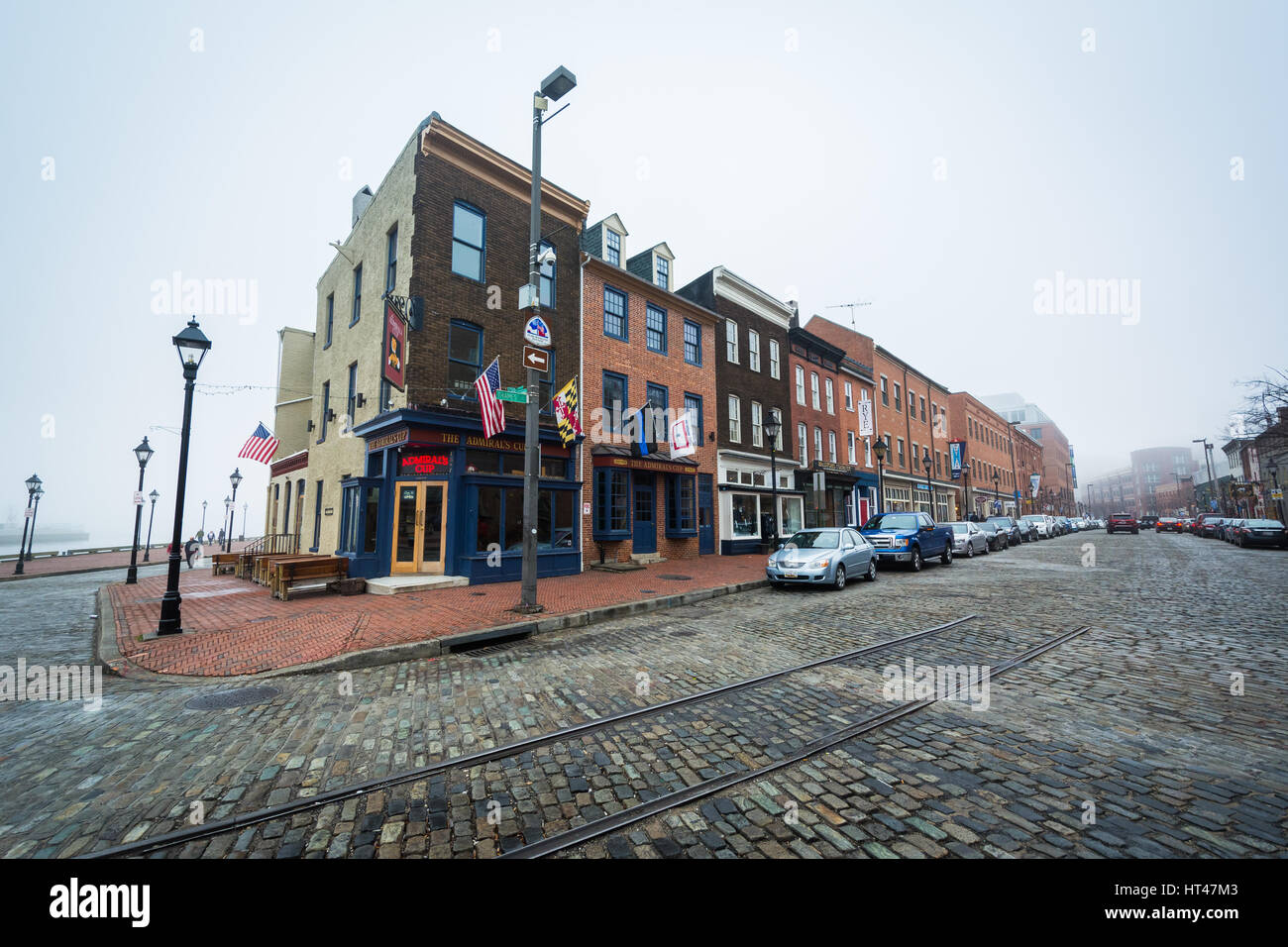 Thames Street, a cobblestone street in Fells Point, Baltimore, Maryland ...