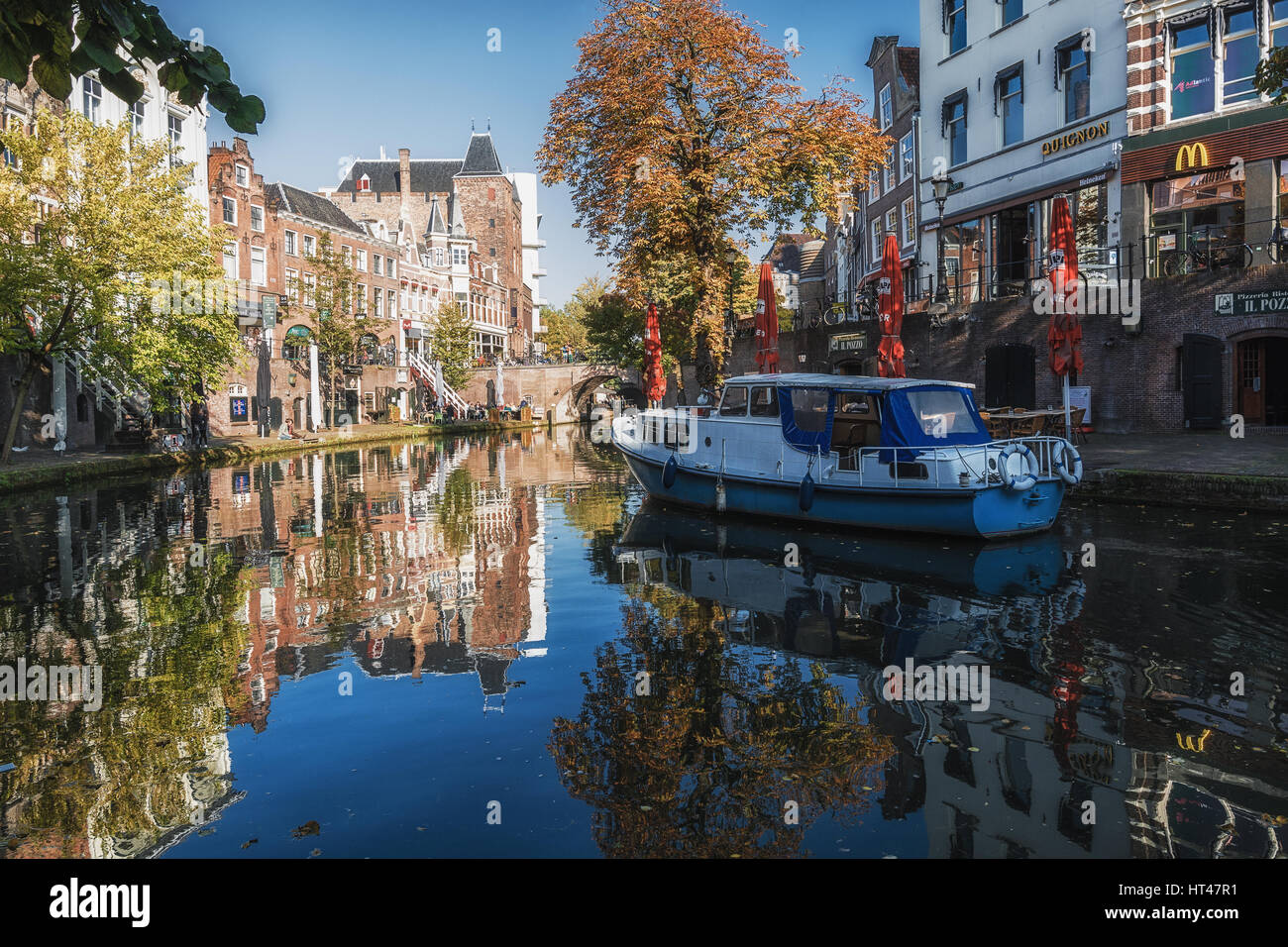 Utrecht, Netherlands – October 23, 2016: Boat in the Oude Gracht in the ...