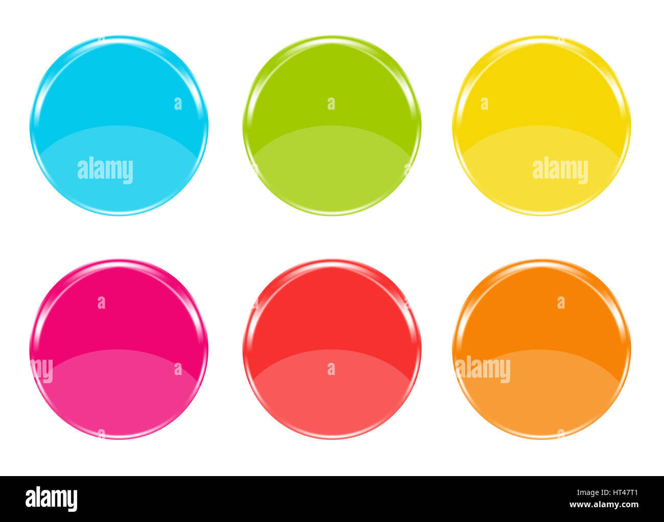 Set of rounded colorful buttons in blue, green, yellow, pink, red and ...