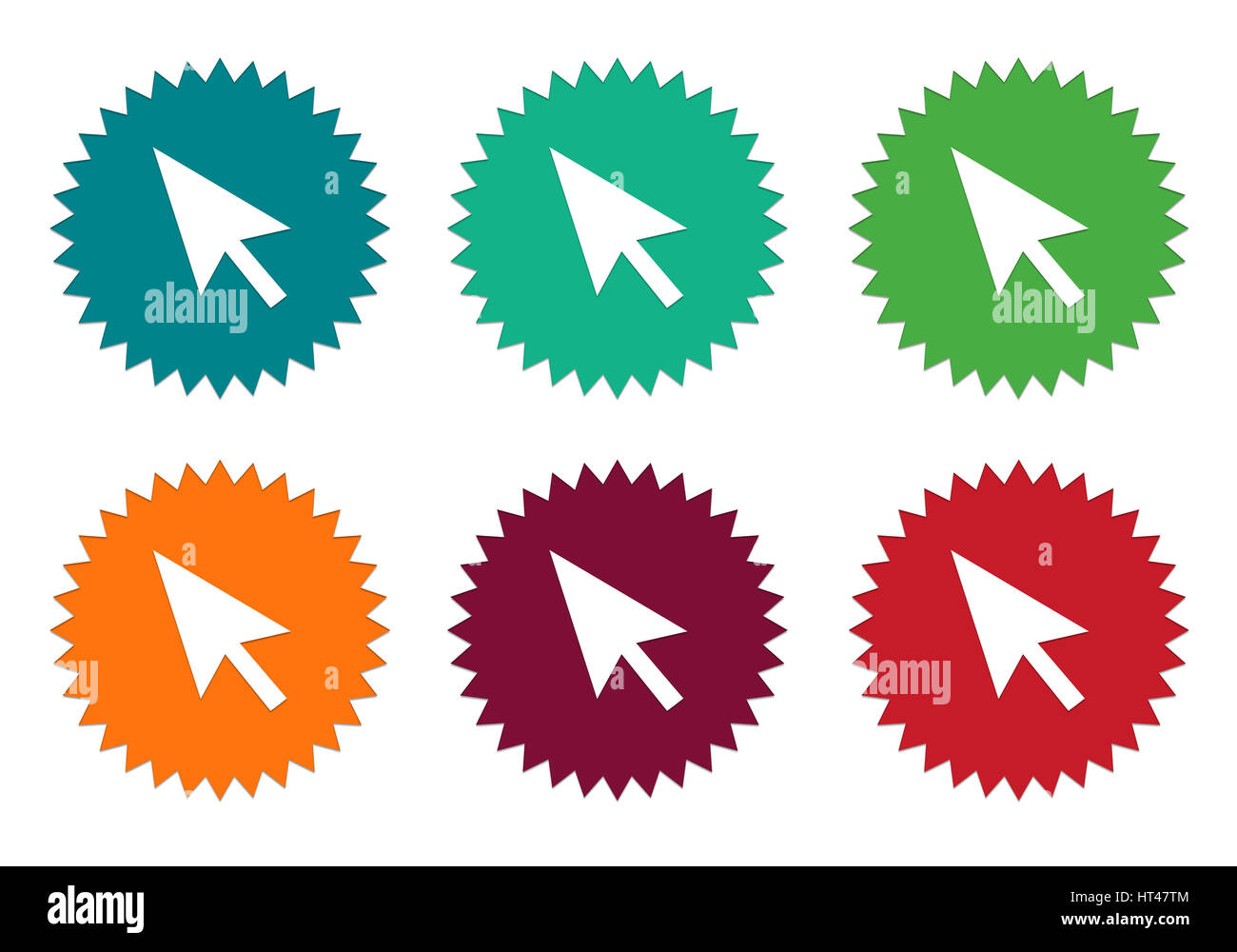 Set of colorful stickers icons with arrow or pointer symbol in blue ...