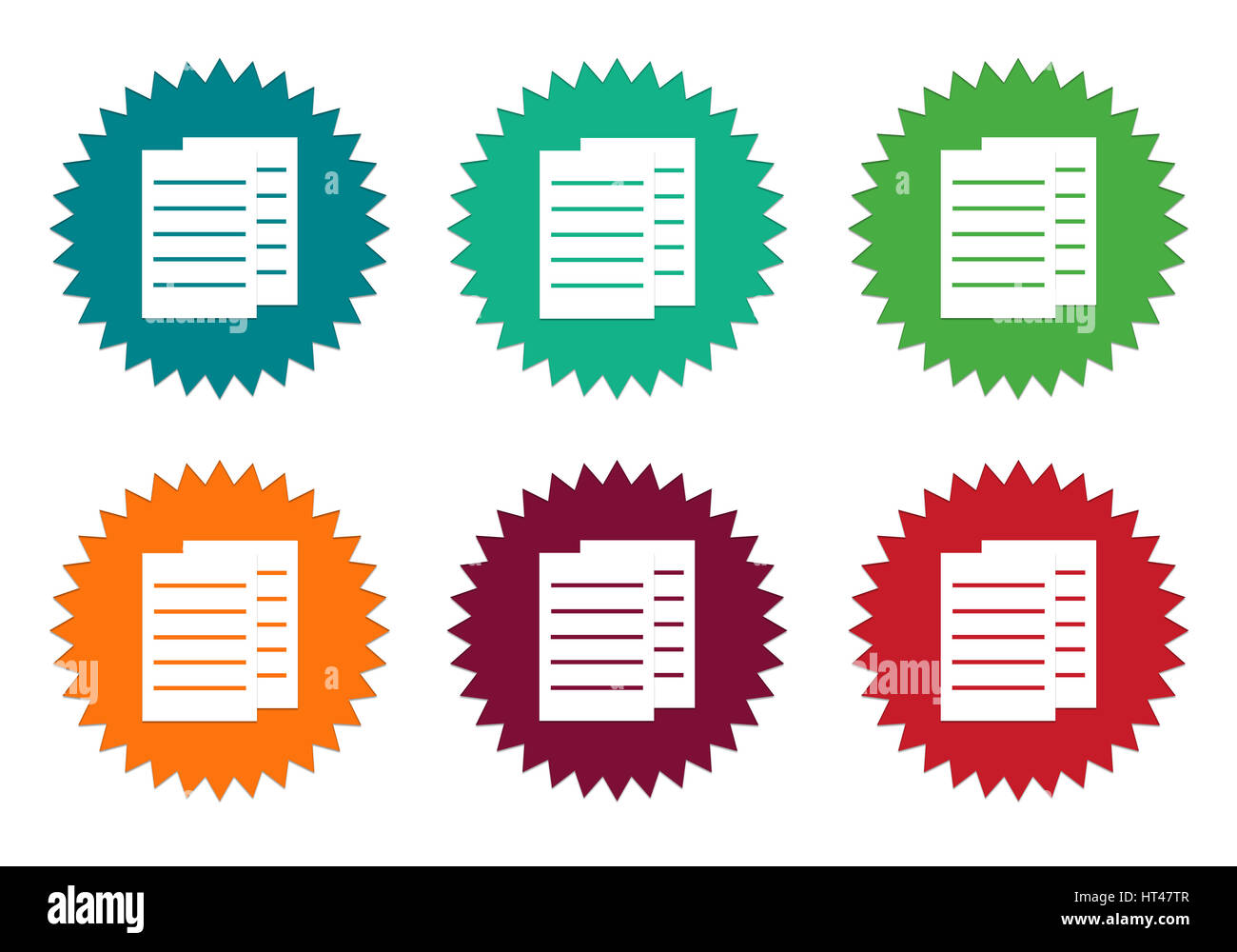 Set of colorful stickers icons with documents or news symbol in blue ...