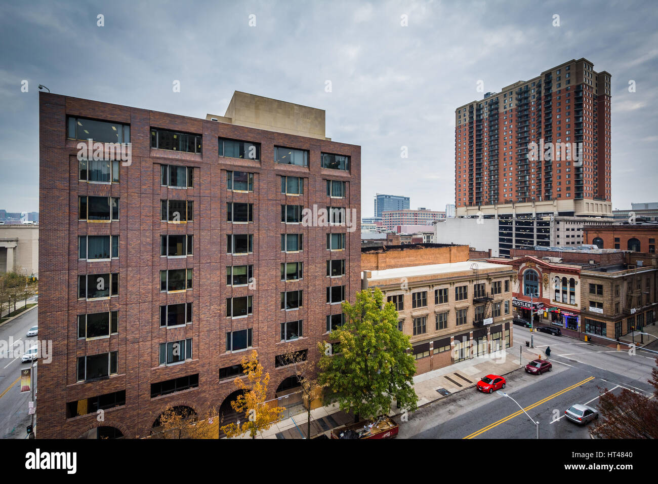 View of buildings along Holliday Street, in downtown Baltimore ...