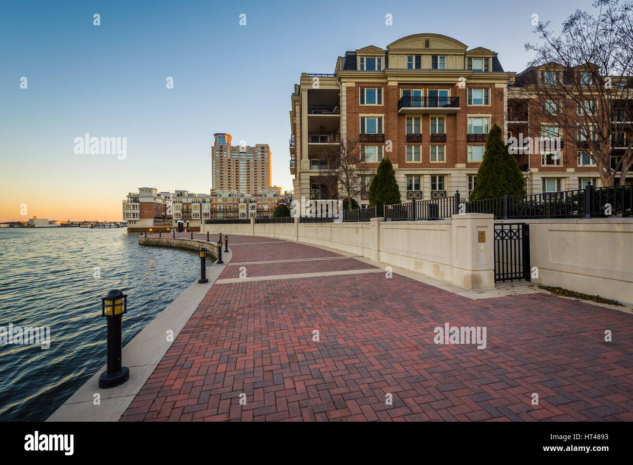 Waterfront residences and the Waterfront Promenade at sunset, at the ...