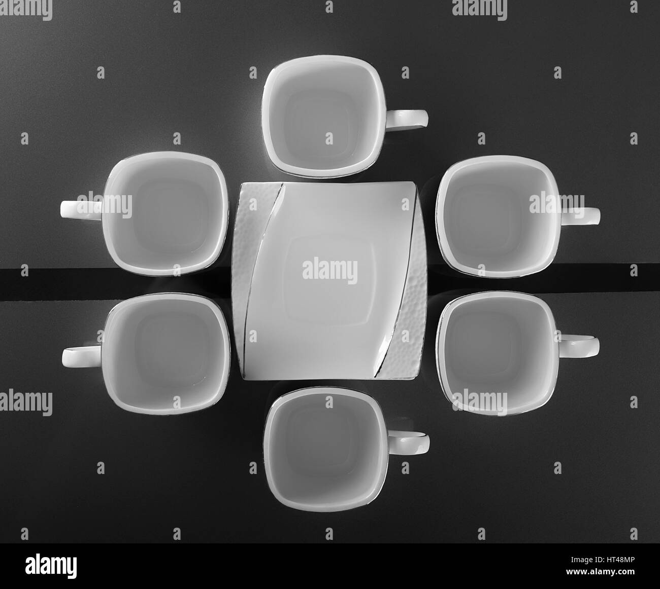 Set of six porcelain cups of coffee. Top view Stock Photo - Alamy