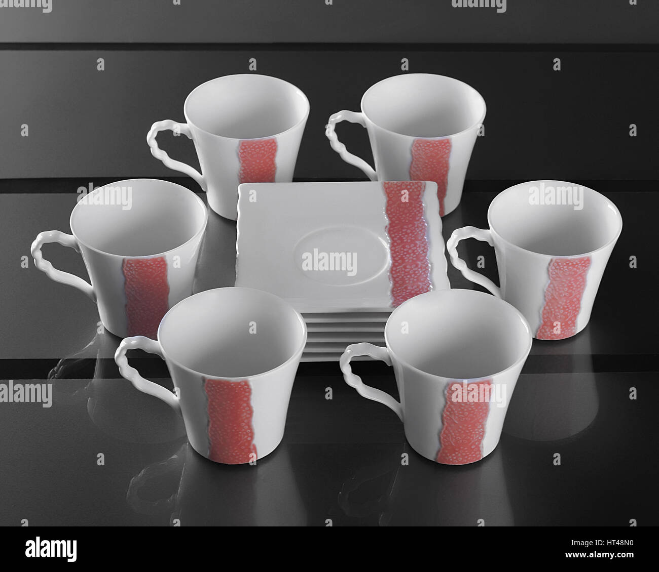 Set of six porcelain cups of coffee Stock Photo - Alamy