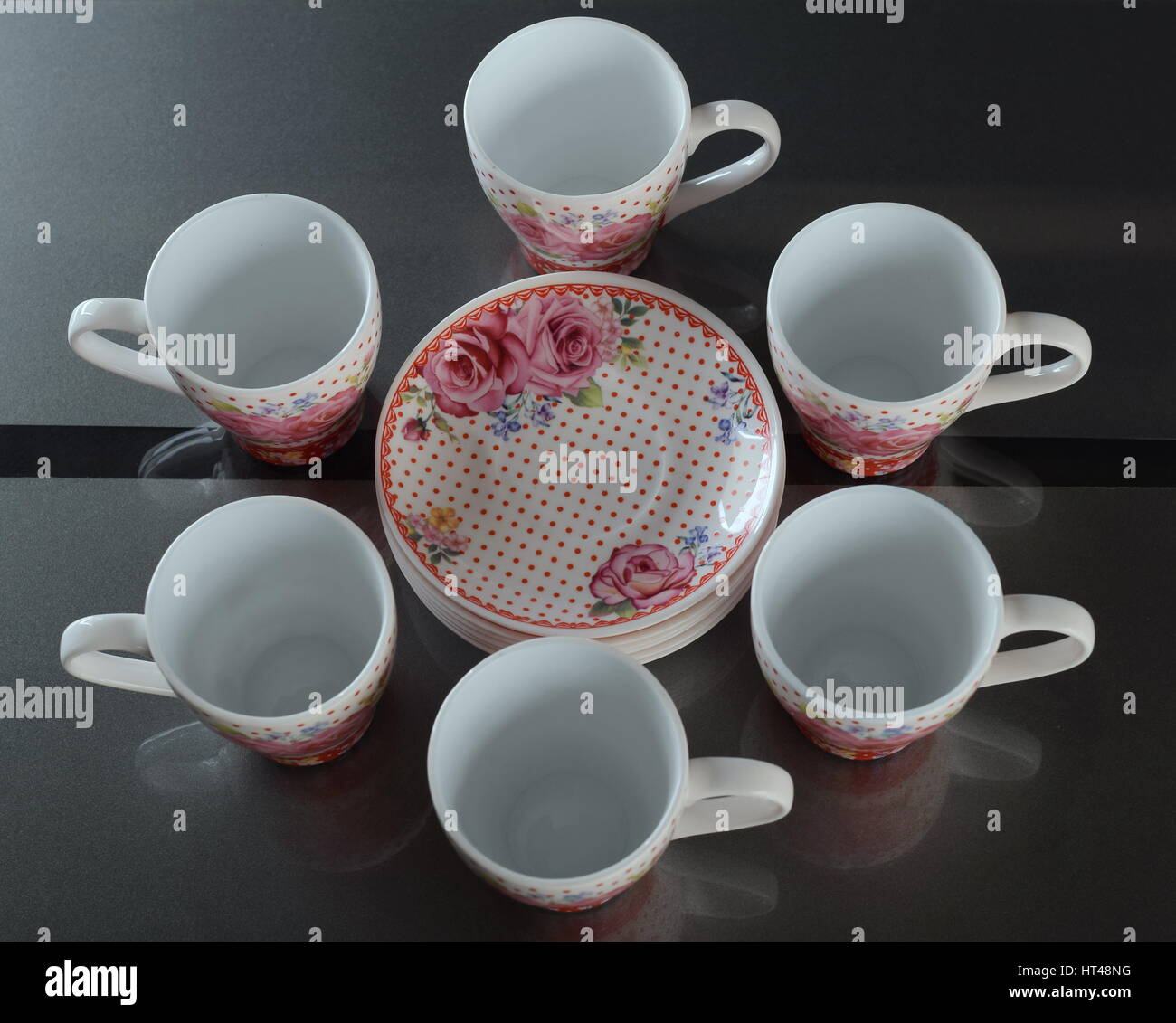 Set of six porcelain cups of coffee with texture, top view Stock Photo ...
