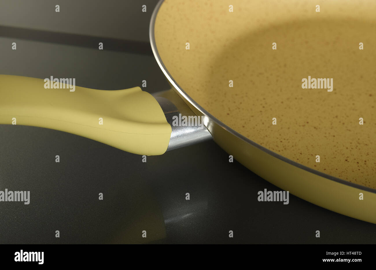 Macro view of fry pan, perfect for your delicious recipes with blurred ...