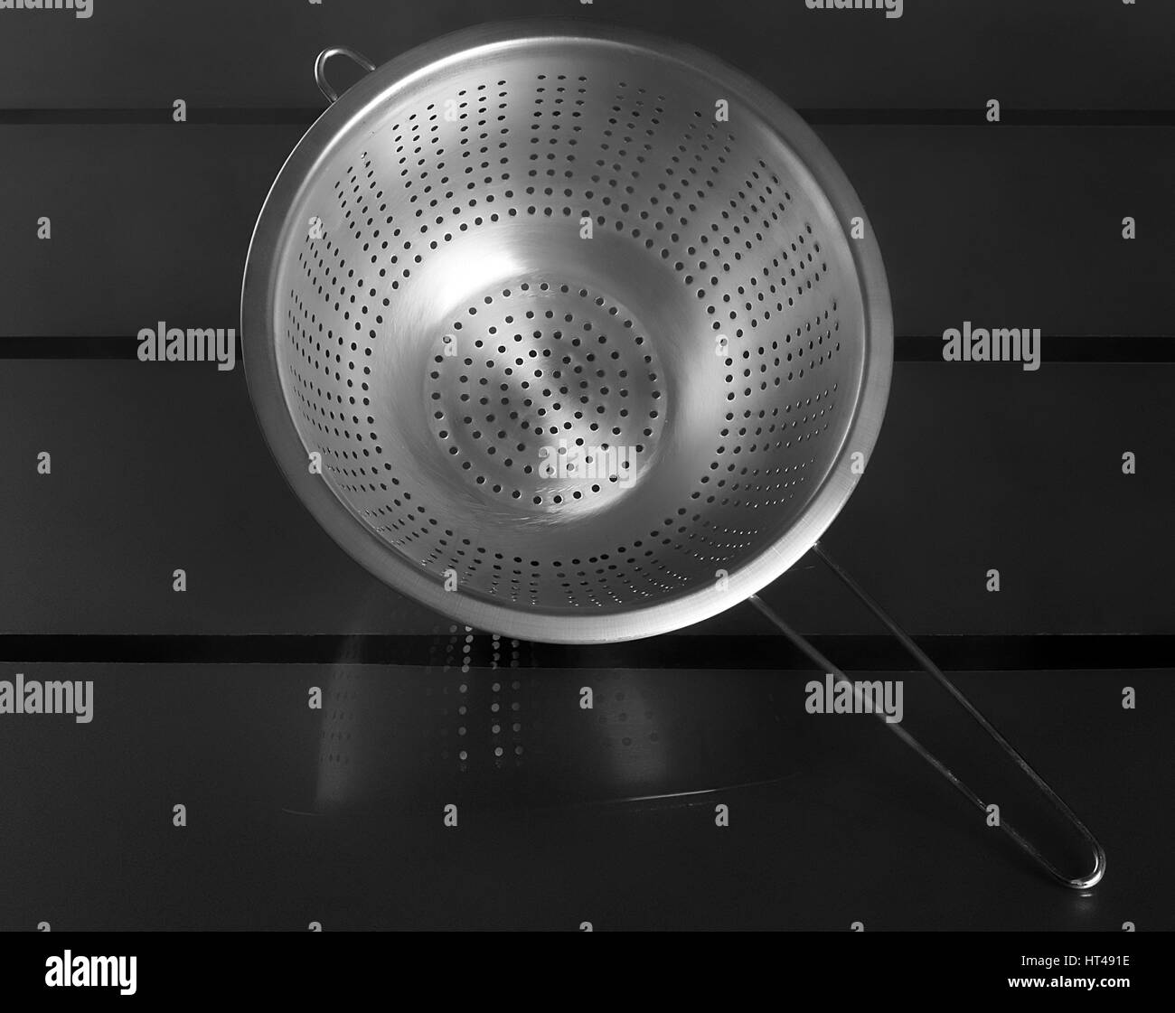 Empty sieve strainer stainless metal with handle Top view Stock Photo ...