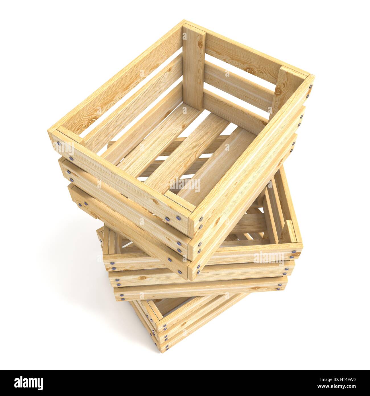 Three empty wooden crate. 3D render illustration isolated on white ...