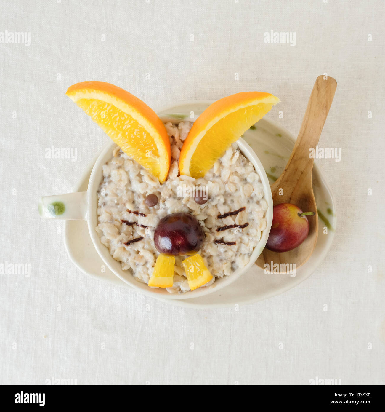 Bunny rabbit oatmeal porridge Easter breakfast, fun food art for kids ...