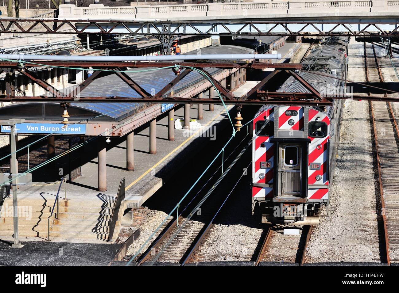 A Metra commuter train sitting on electrified trackage at Chicago's ...