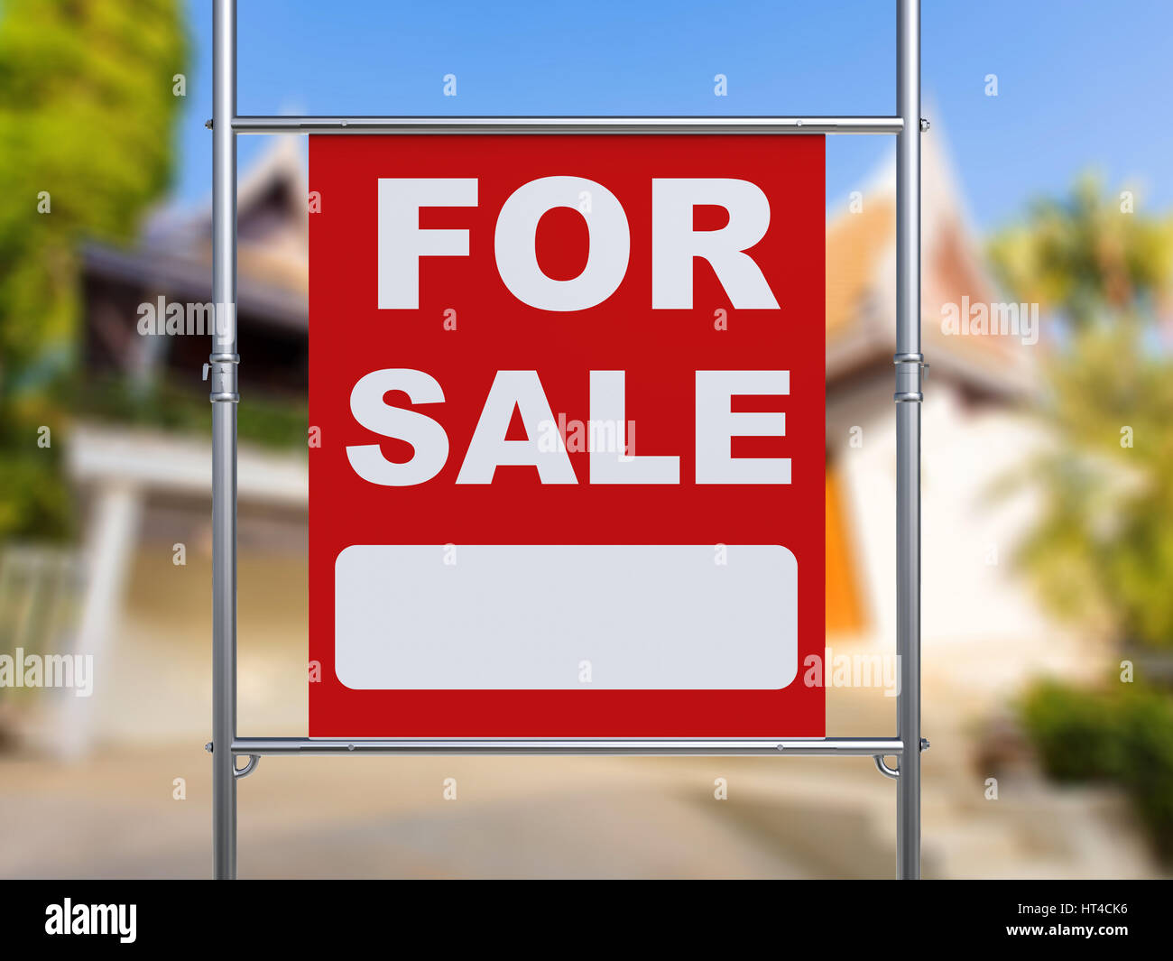 3d rendering for sale sign hanging with metal pipe Stock Photo - Alamy