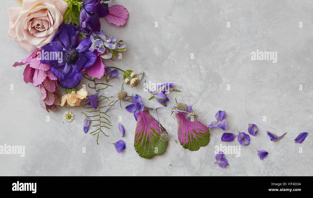 Composition of flowers on grey background Stock Photo - Alamy