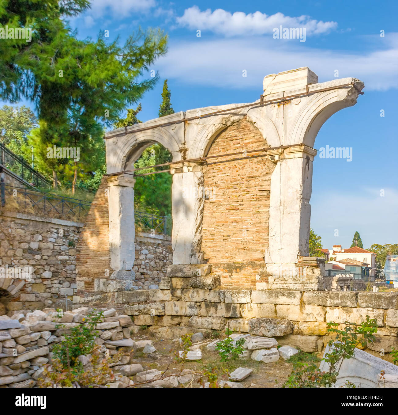 Bad preserved ruined arches with supports located in Roman Agora in ...
