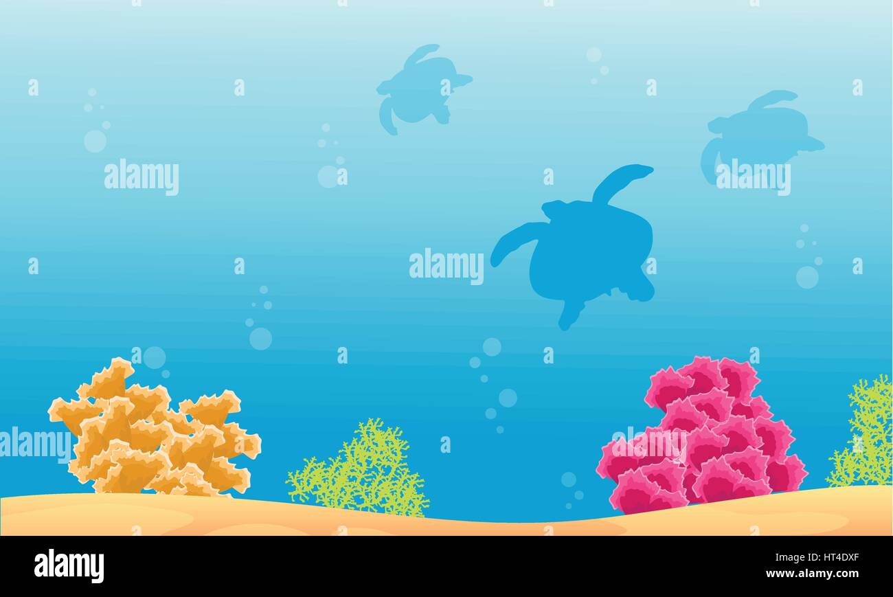 Silhouette of turtle with beauty reef landscape Stock Vector Image ...