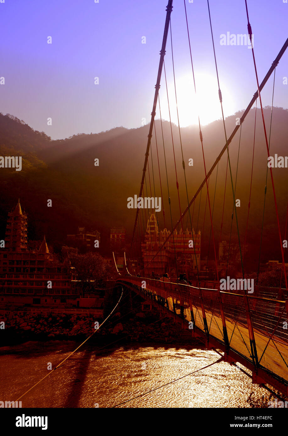 Laxman Jhula bridge over Ganges river Stock Photo - Alamy