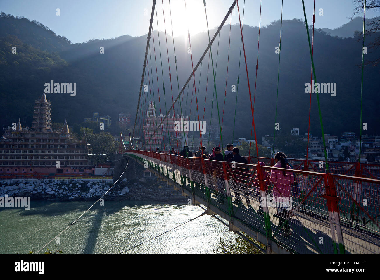 Laxman Jhula bridge over Ganges river Stock Photo - Alamy