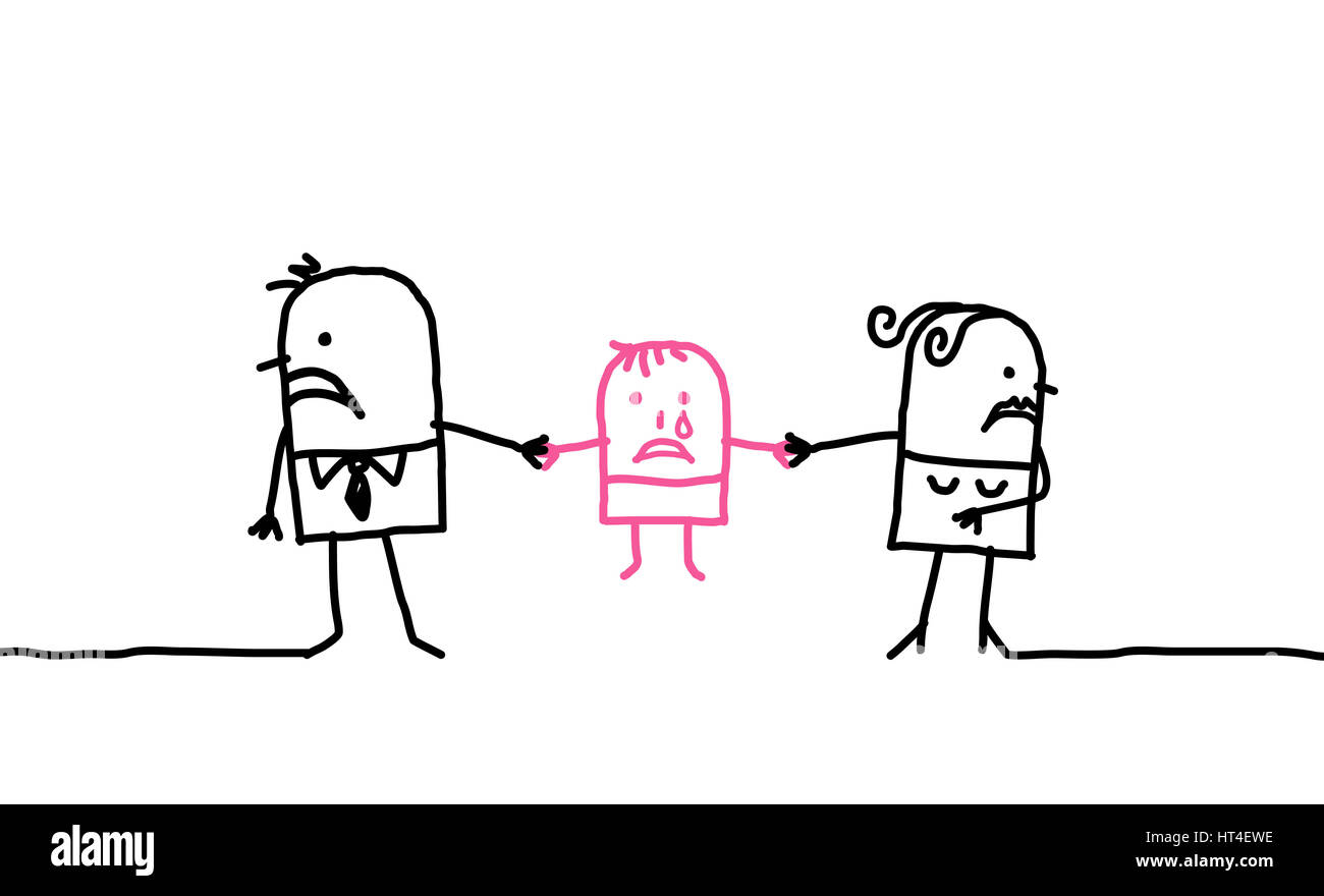 Cartoon couples - divorce and child Stock Photo - Alamy
