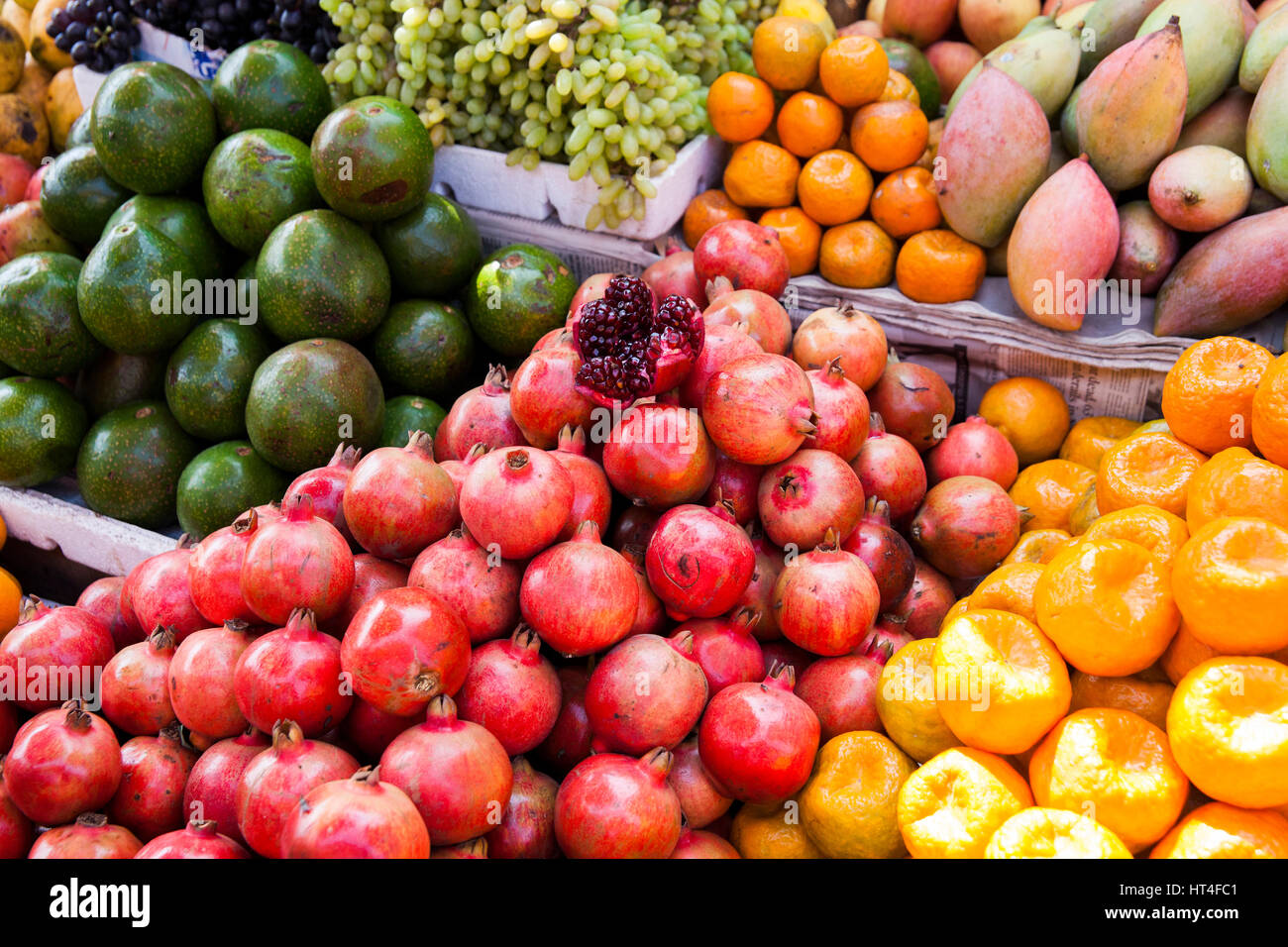 Fruit stand at the Mapusa Market in North Goa, India. People from the ...