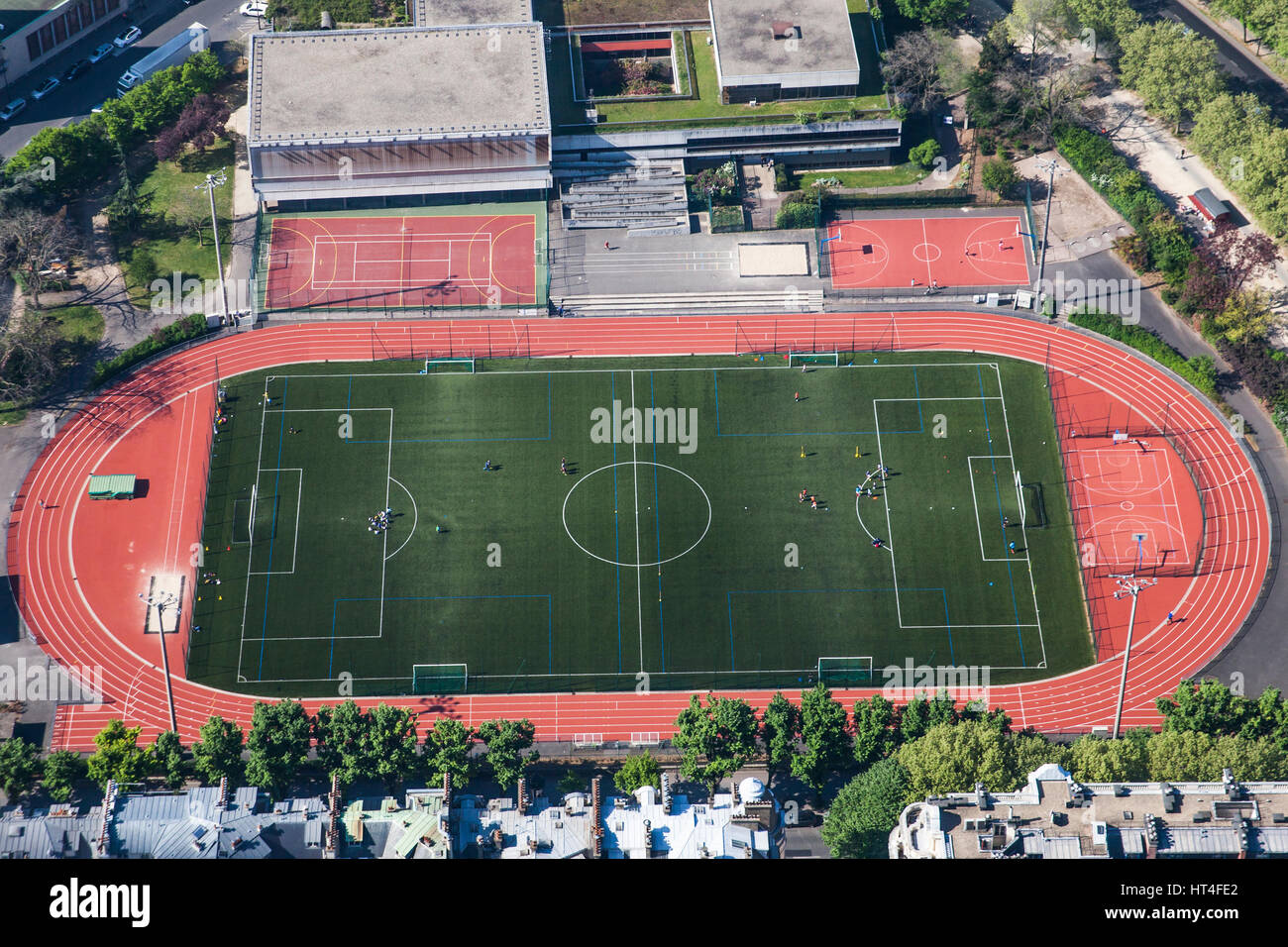 Soccer field seen from the Eiffel Tower in Paris, France Stock Photo ...