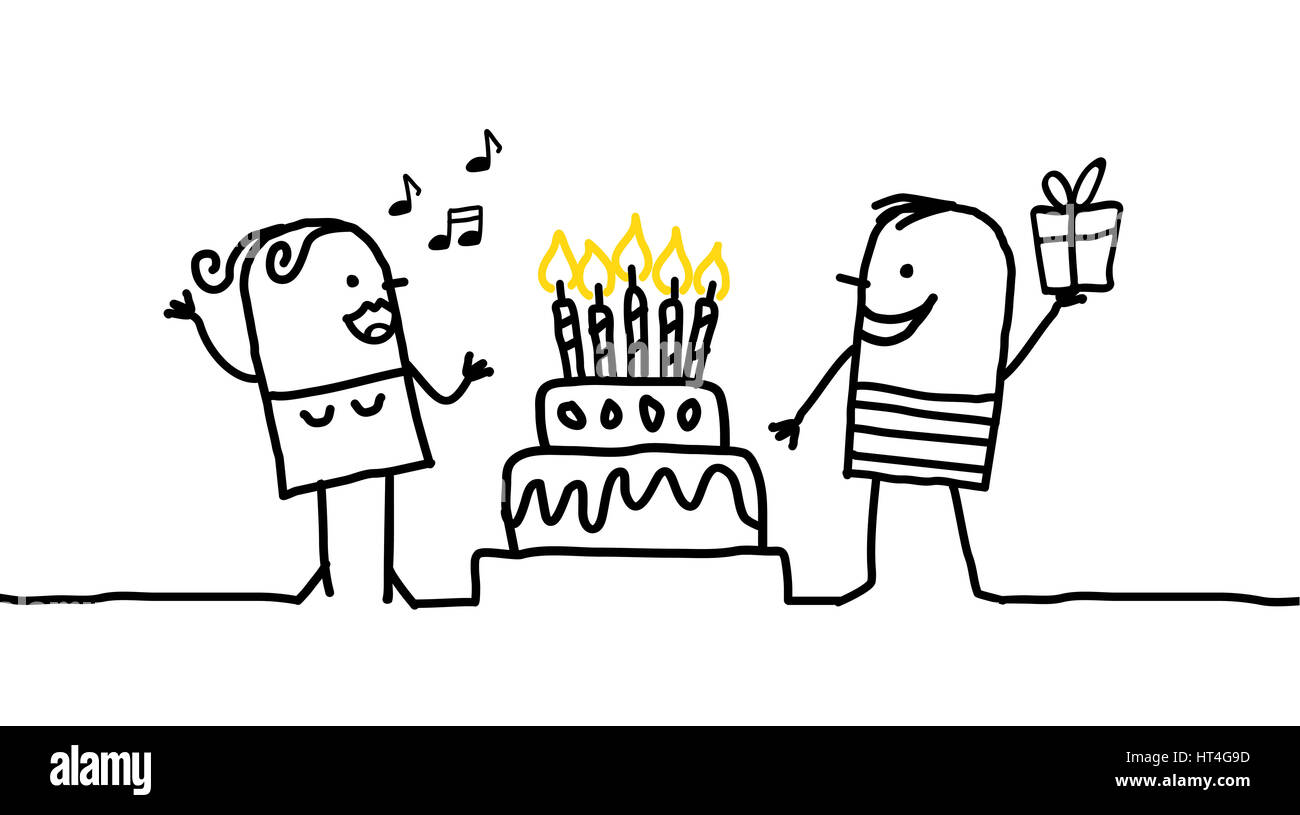 Hand drawn cartoon characters birthday hi-res stock photography and ...