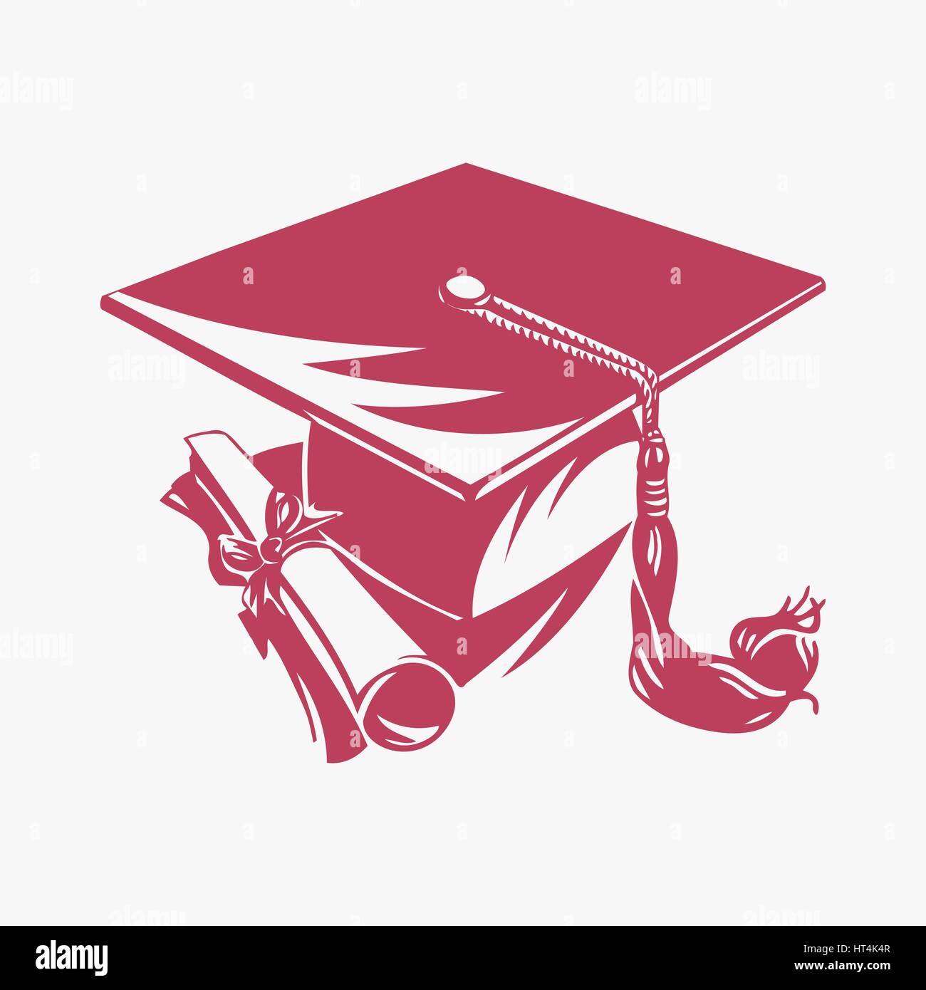 Graduation academic square cap and diploma on white background, vector ...