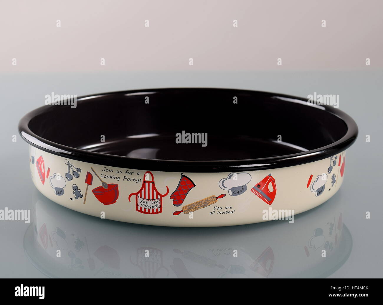 Enameled round pan, front view Stock Photo - Alamy