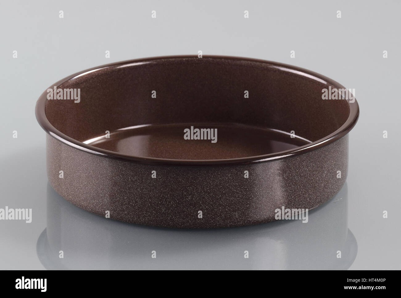 Enameled round pan, front view Stock Photo - Alamy