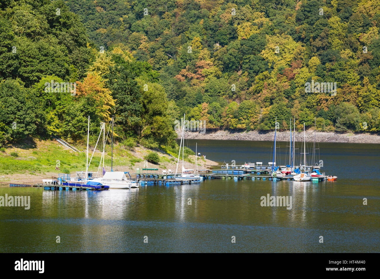 Lake Rursee marina in Rurberg in the Eifel, Germany on a summer day ...
