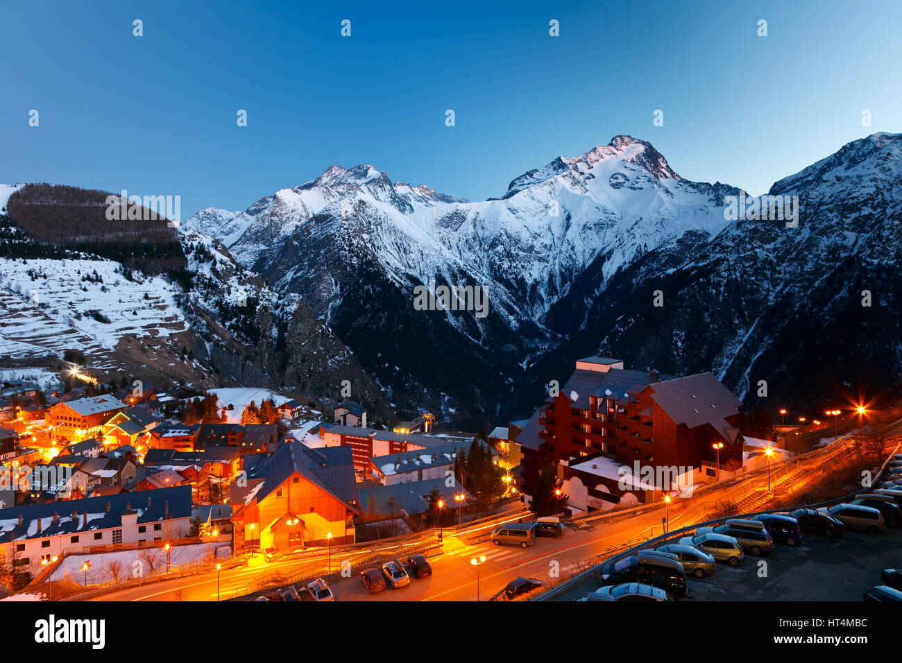 Ski resort in French Alps Stock Photo - Alamy