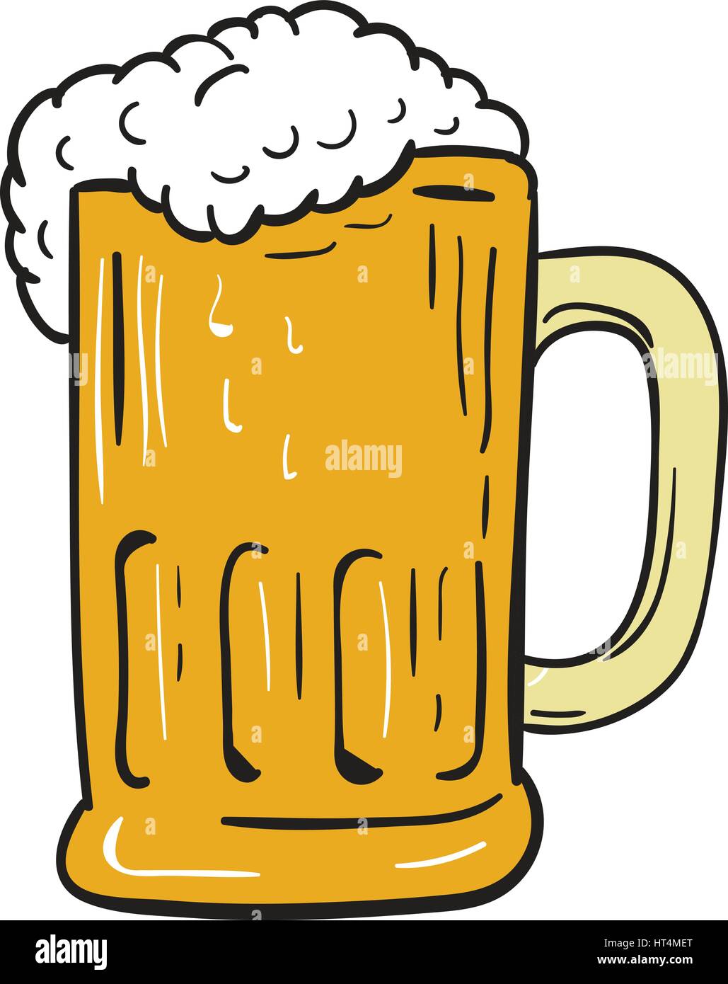 Drawing sketch style illustration of a beer mug with beer froth set on ...