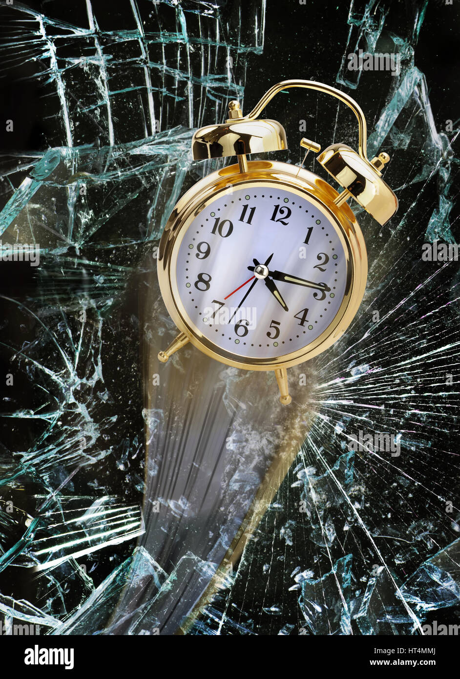 Time flying through broken glass window Stock Photo - Alamy