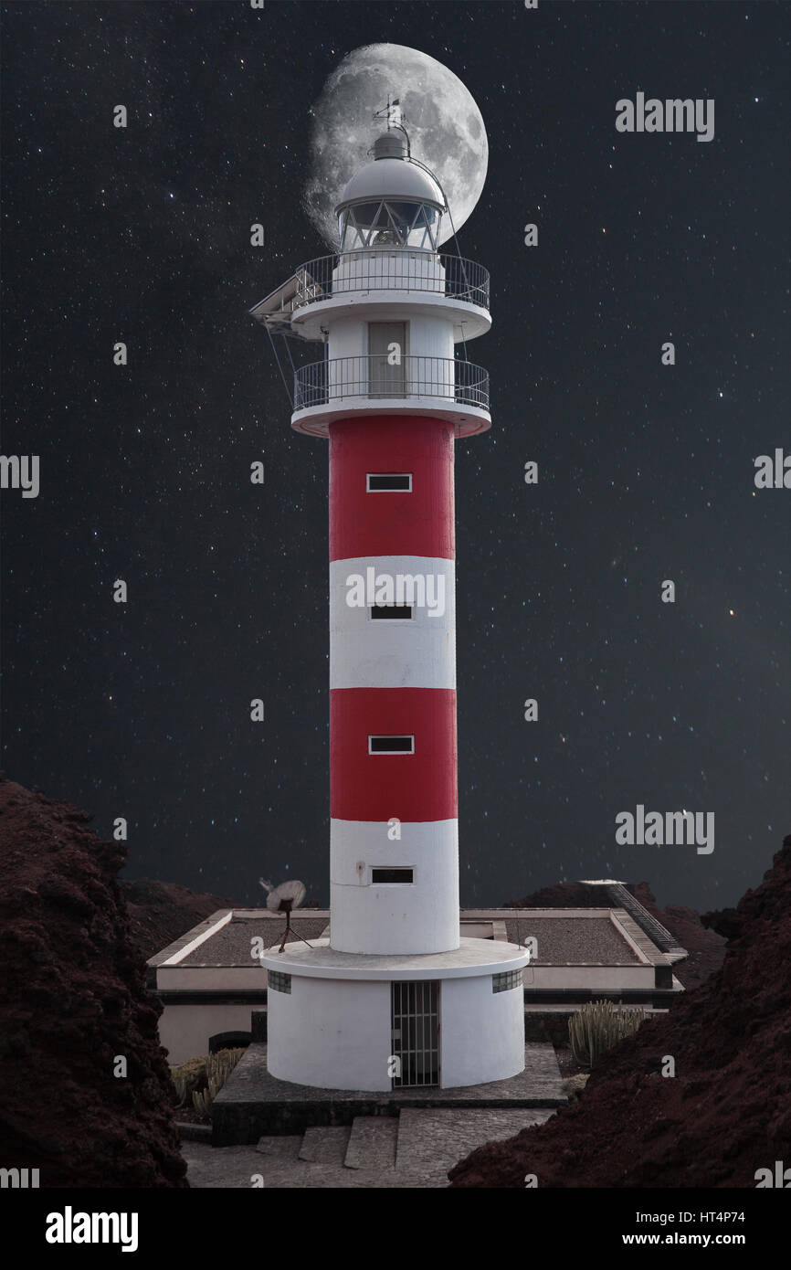 Lighthouse Punta de Teno is Tenerife on the Atlantic Ocean. night ...