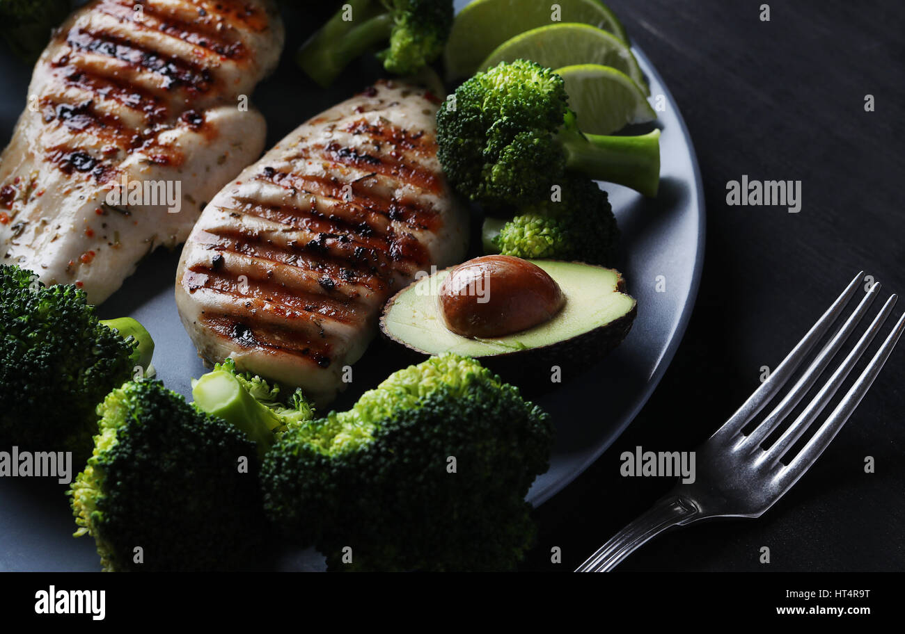 Dinner. Fried chicken fillet with vegetables Stock Photo - Alamy